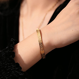 Qitian Islamic Jewelry Gifts for Women Allah Gold Bangles Bracelets Ayatul Kursi Arabic Cuff Bracelet for Women Men Islam Eid Ramadan Gifts （Gold-Thick ）