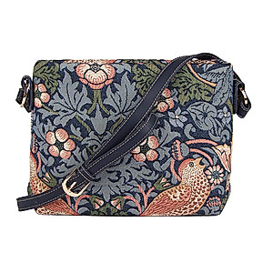 Signare Tapestry Crossbody Bag Shoulder Purse for Women In Flower and Bird William Morris Strawberry Thief Blue Design(XB02-STBL)