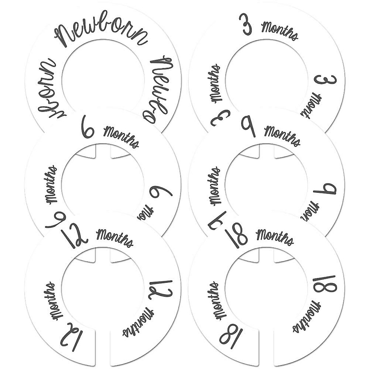 Baby Nursery Gender Neutral Closet Clothing Size Dividers White Set of 6 Fits 1.5" Rod