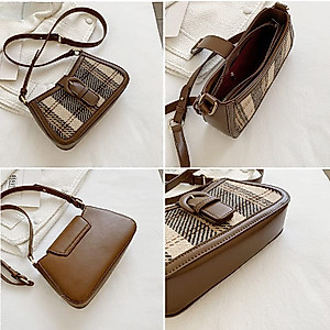 RTGGSEL Retro Women's Contrast Color Plaid Striped Saddle Crossbody Shoulder Handbags Underarm Satchel Tote Clutch Purse Hobo Bag (Brown)