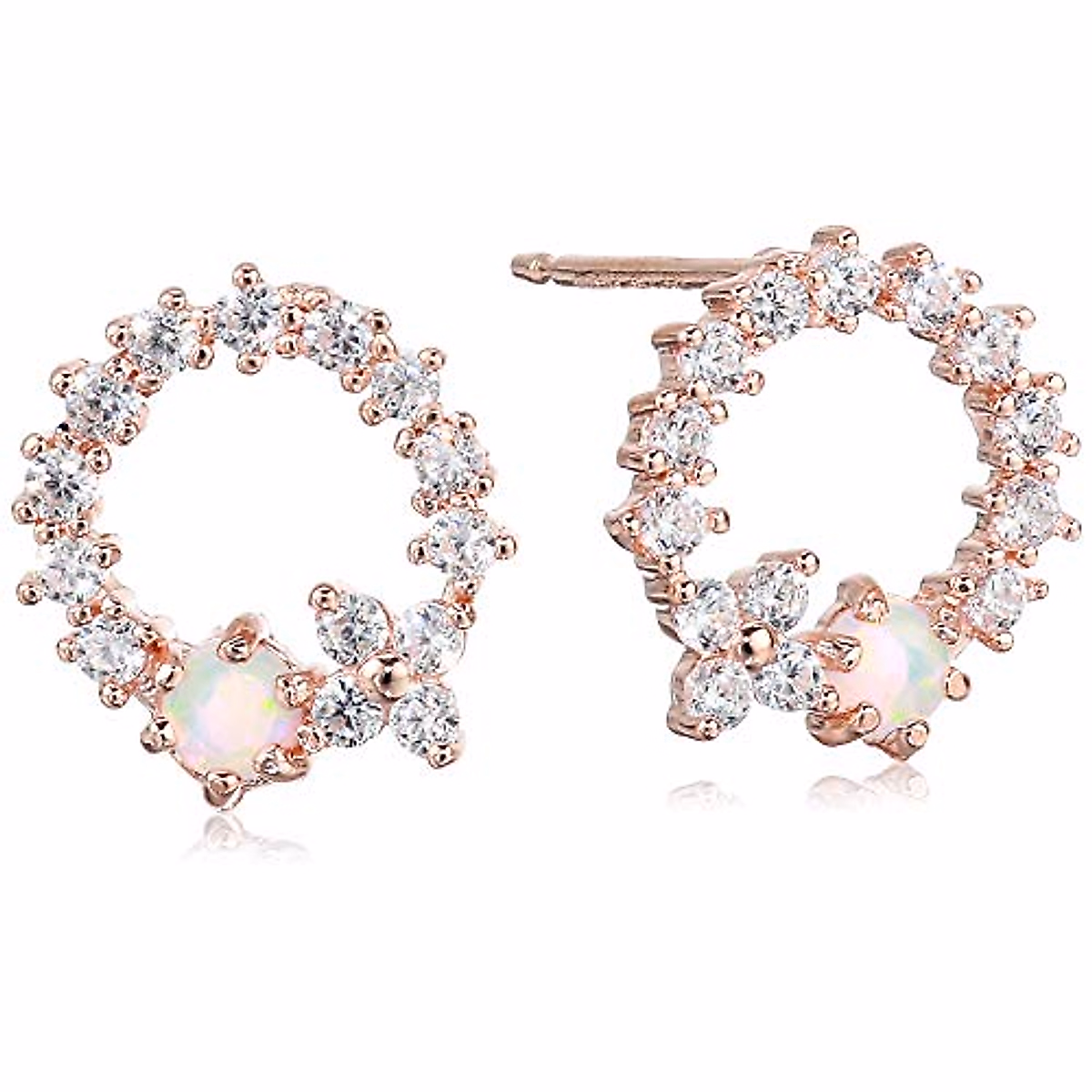 Amazon Collection 14K Rose Gold Over Sterling Silver Created Opal and Cubic Zirconia Stud Demi Fine Earrings