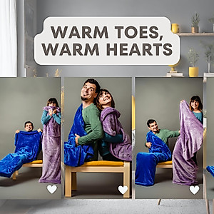 EzrAllora Lightweight Foot Pocket Blanket with Marsupial Pocket - Patent Pending- 67"x40" Premium Fleece Throw - Gifts for Men Who Want Nothing - TV Lap Blanket (Fleece, Azure)