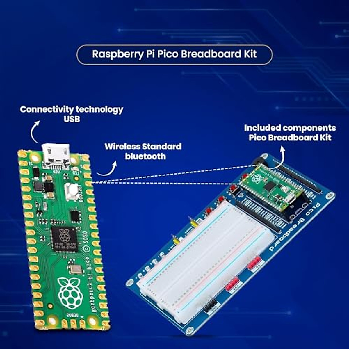 sb components Raspberry Pi Pico Breadboard Kit with Raspberry Pi Pico for Multi-Purpose Microcontroller Board with Pi Pico Breadboard Kit Breakout Board for Projects