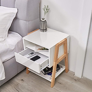 TaoHFE White Nightstands Bedroom Set of 2 with Drawer Storage Shelves,Night Stands Side Tables for Living Room/Bedroom/Office,White