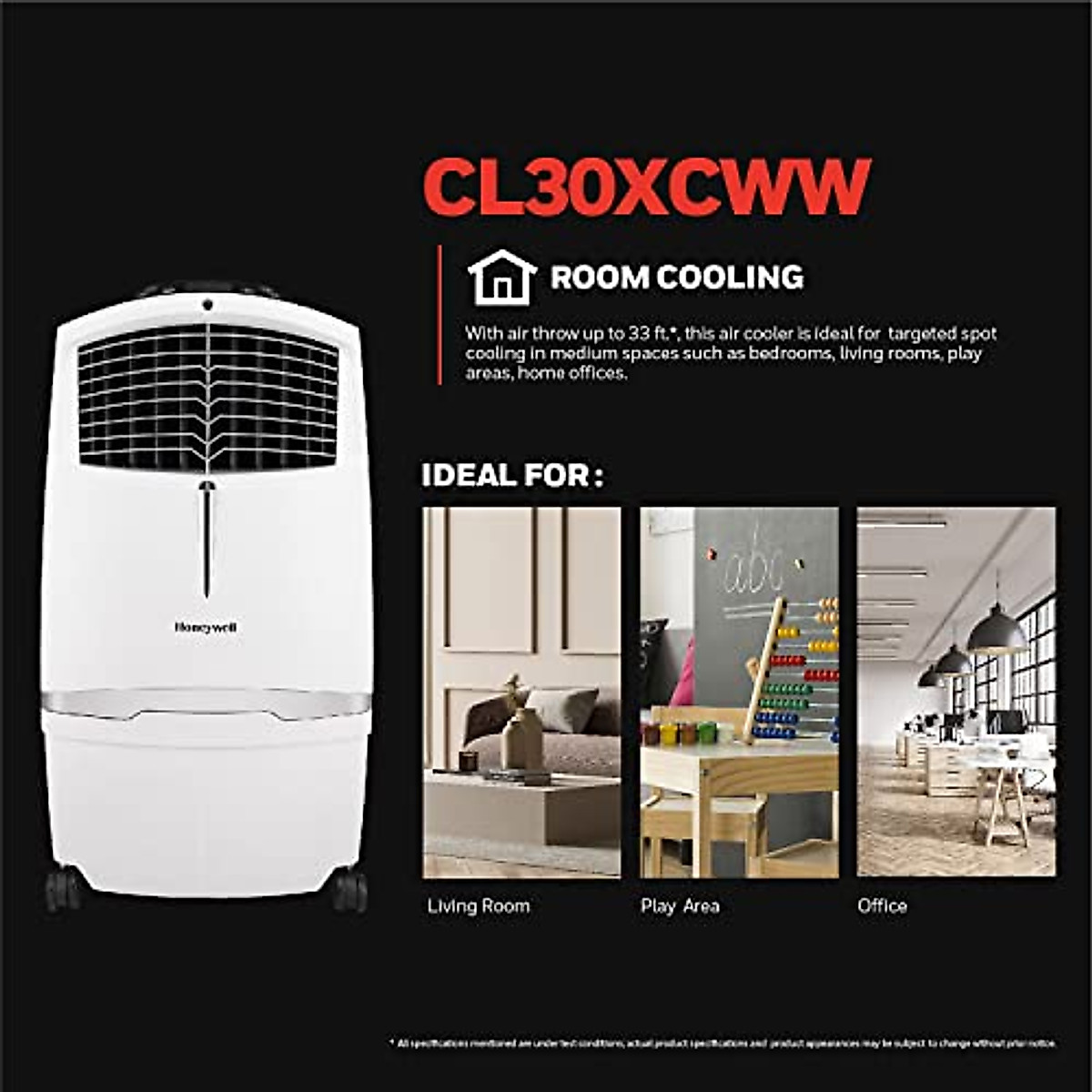 Honeywell 525 CFM Indoor Portable Evaporative Air Cooler, Fan & Humidifier with Ice Compartment & Remote, White