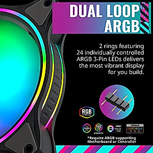 Cooler Master MasterFan MF120 Halo 3n1Fans, Duo-Ring ARGB Customizable Lighting, 120mm PWM Static Pressure, ARGB Header Extender For PC Case, Liquid and Air Cooler (MFL-B2DN-18NPA-R1),Black