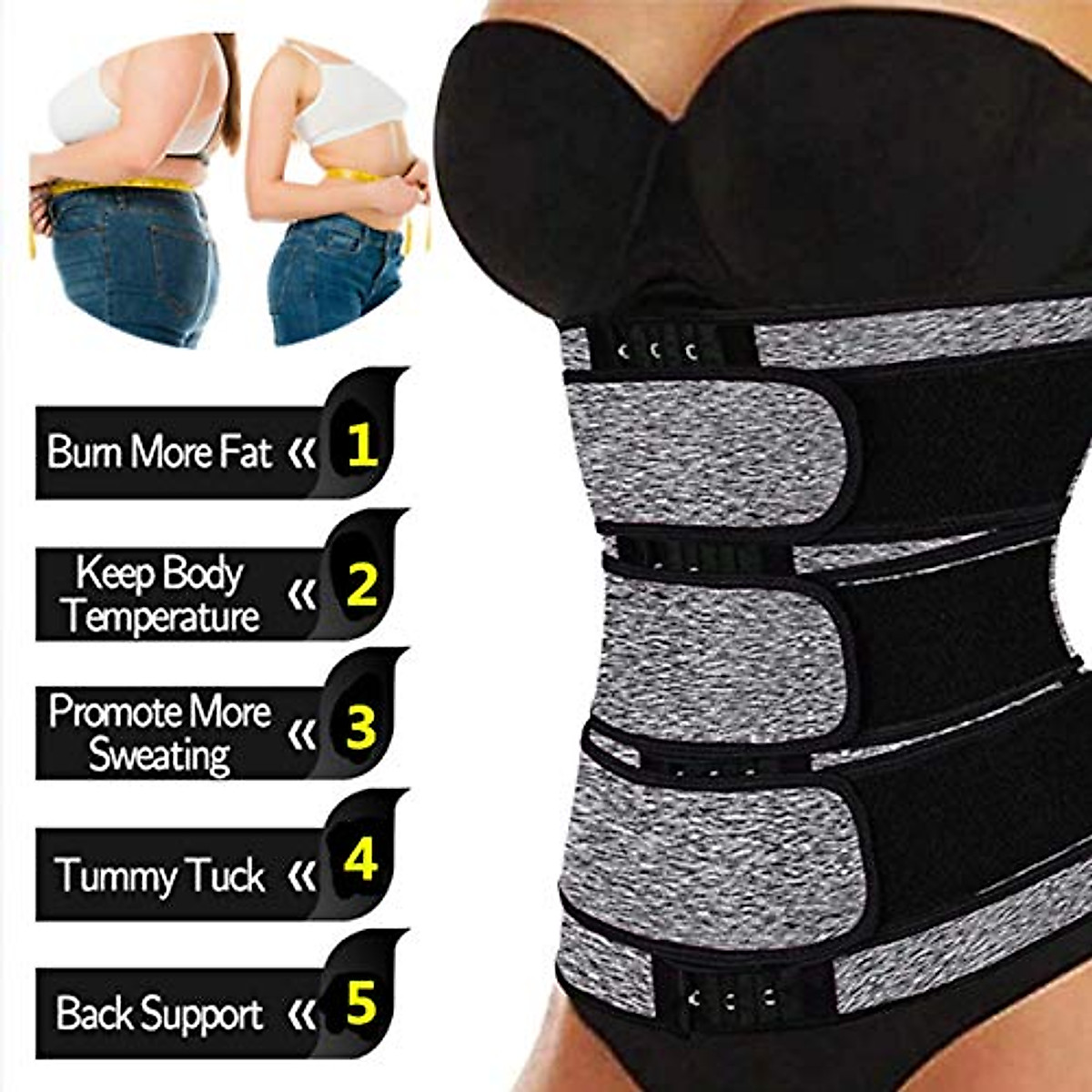 Women's Waist Trainer Corset Trimmer Belt Slimming Body Shaper Sports Girdle Waist Cincher Shapewear Grey