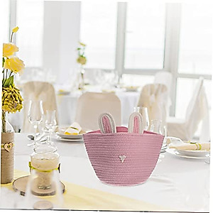 Zerodeko Bohemian Decor Boho Decor 3pcs Rope Rabbit Basket Snacks for Cute Pink Cotton Rope Home Decor Woven Basket
