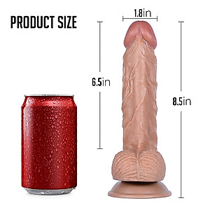 8.5 Inch Realistic Dildos Feels Like Skin,Soft Anal Dildo with Strong Suction Cup for Hands-Free Play, Flexible Cock with Curved Shaft and Balls for Vaginal G-spot and Anal Play