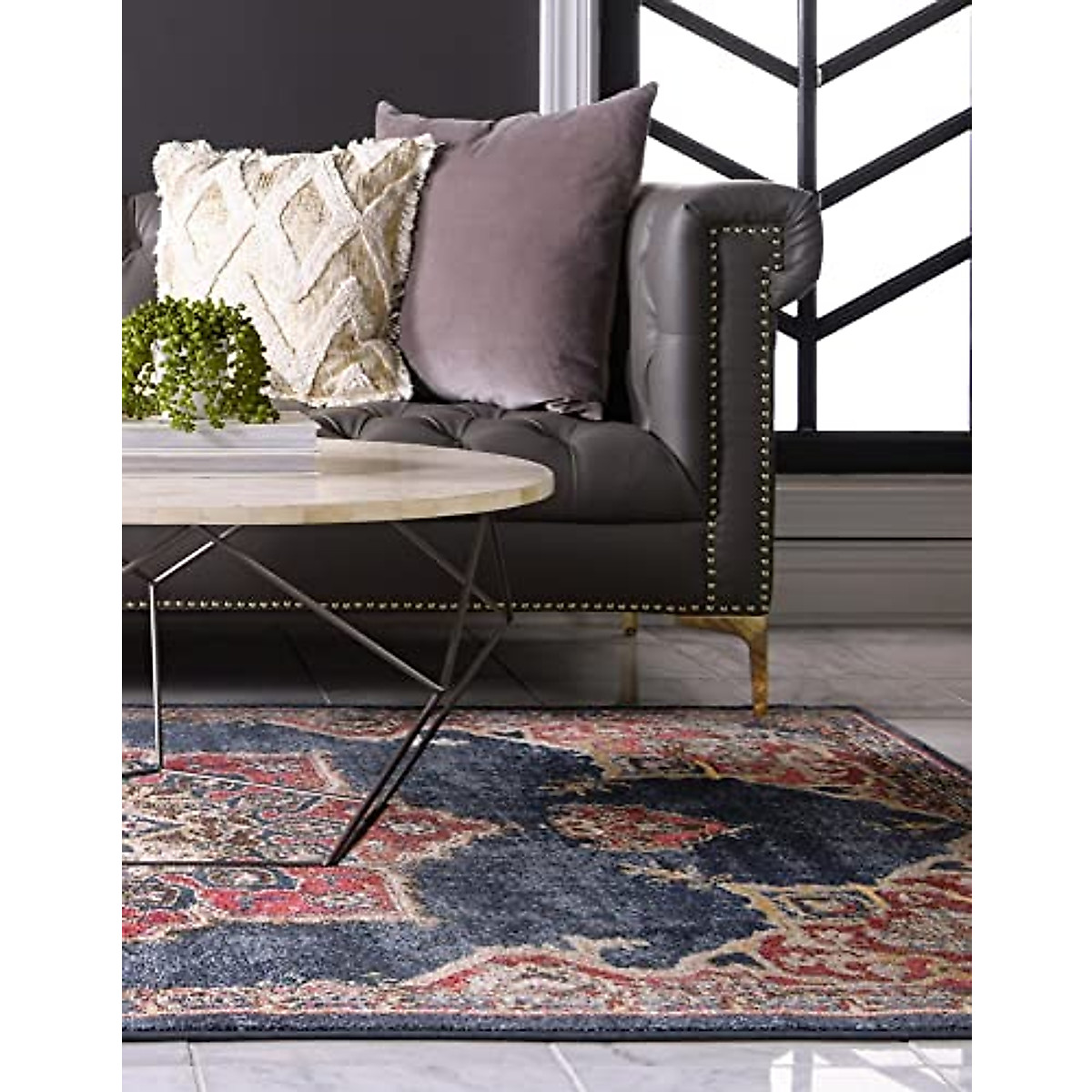 Unique Loom Utopia Collection Traditional Classic Vintage Inspired Area Rug with Warm Hues, 8 ft x 10 ft, Navy Blue/Burgundy