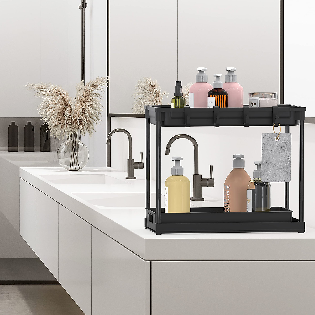 Simple Houseware 2-Tier Standard Under Sink Storage Organizer, Black