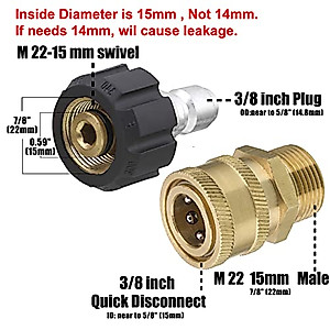 Tool Daily Pressure Washer Adapter Set, Quick Connect Kit, Metric M22 15mm Female to M22 Male Fitting, 5000 PSI