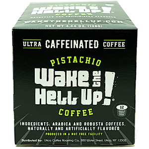 Wake The Hell Up!® Pistachio Flavored Single Serve Coffee Pods Of Ultra-Caffeinated Coffee For K-Cup Compatible Brewers | 12 Count, 2.0 Compatible Pods