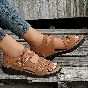 Thigh High Sandals for Women Ladies Fashion Summer Leopard Print Leather Open Toe Hook Loop Flat Sandals (Brown, 9)