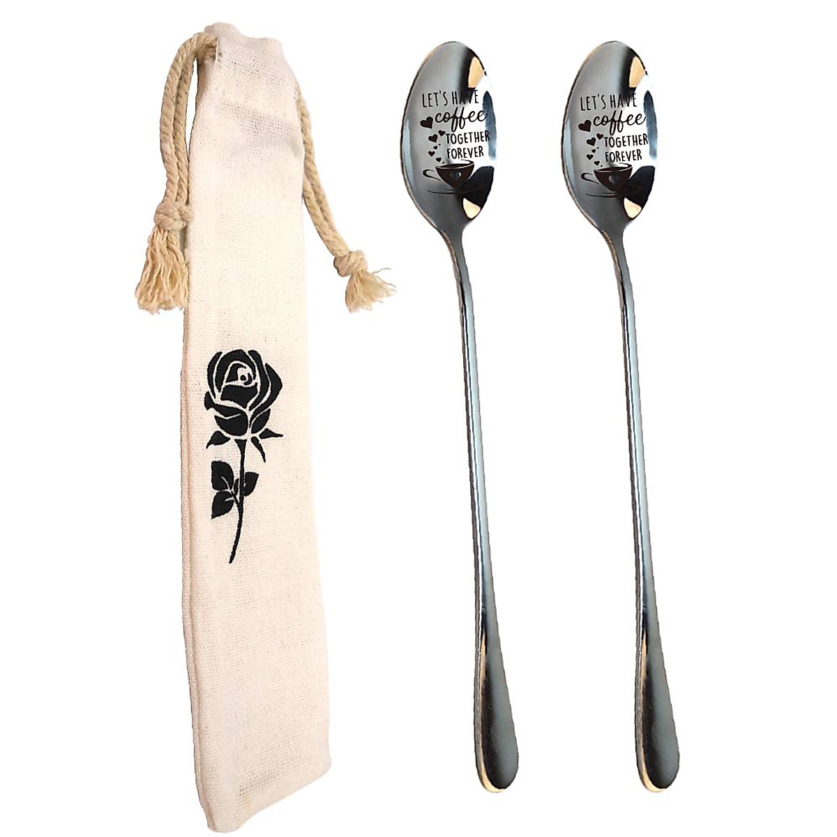 Three Human 2 Pieces Let's Have Coffee Together Forever Spoon, Gift for Friends or Girlfriend Coffee Lover