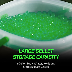 Gel Blaster Gellet Depot with 10,000 Gellets - Portable & Collapsible Ammo Storage Tub, Fast Loading Nozzle & Strainer - Hydrates & Stores 10,000 Water Based Gellets - Toy Gel Blasters Accessories