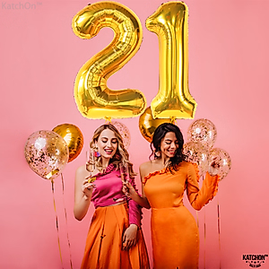 KatchOn, Giant Gold Number 21 Balloon - Pack of 3 | Gold 21 Birthday Balloon, 21st Birthday Backdrop | Happy 21st Birthday Banner Black and Gold for Happy 21st Birthday Decorations for Him