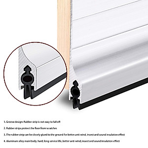 USUKUE Metal Door Draft Stopper Bottom Mice Seal Strip Noise Blocker, Aluminium Mouse Sweep 2" W x 36" L, Silver