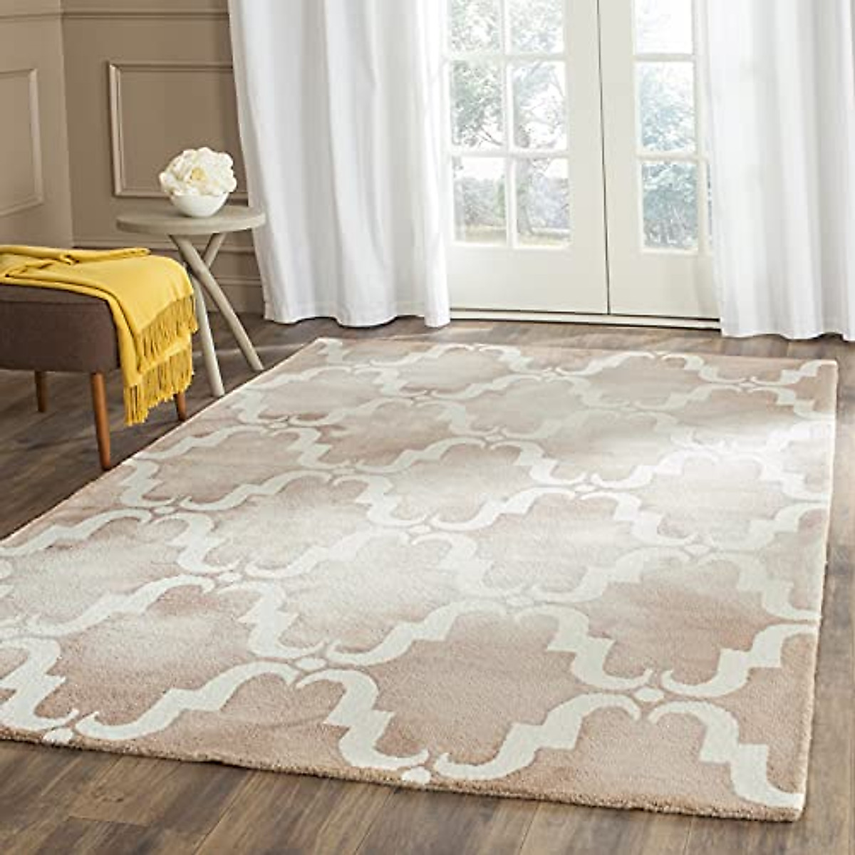 SAFAVIEH Dip Dye Collection 7' Square Beige/Ivory DDY536G Handmade Moroccan Watercolor Premium Wool Area Rug