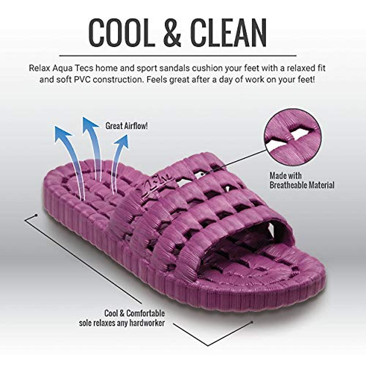 TECS Women's Flexible PVC Lightweight Relax Water Sandal | Open Toe Slipper with Drainage Hole for Beach, Showers, Dorms, & Outdoor