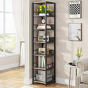Tribesigns 6-Tier Corner Shelf, 75 Inch Tall Narrow Bookshelf Storage Rack, Etagere Shelves Display Stand for Small Spaces, Open Bookcase Corner Square Shelf Tower for Living Room Bathroom