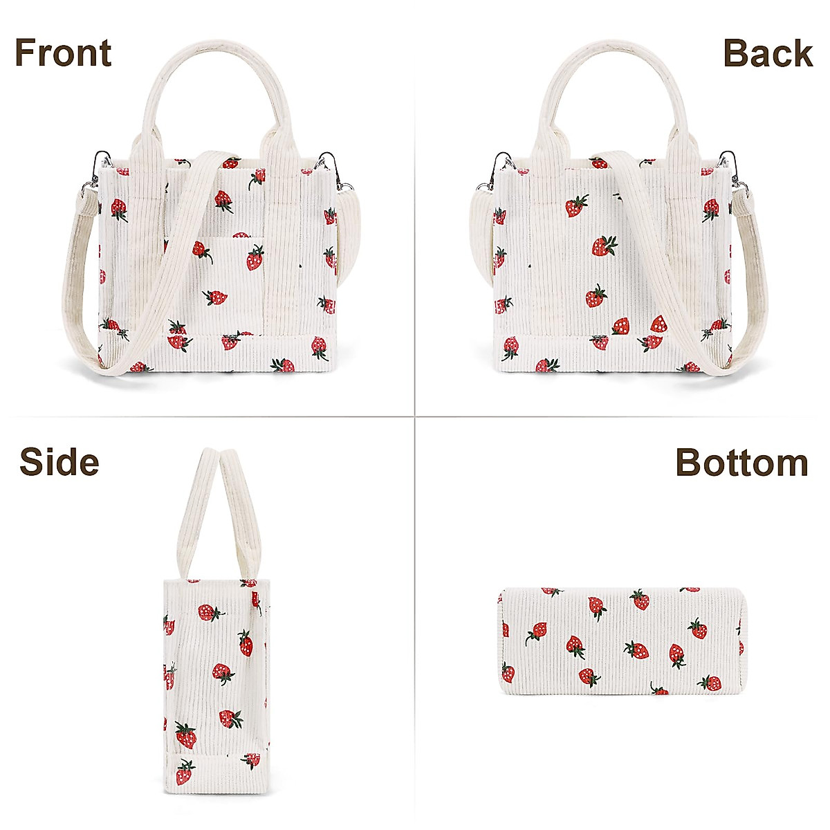 Corduroy Tote Bag Small Satchel Bag for Women Crossbody Bag Purse with Zipper Casual Hobo Handbag