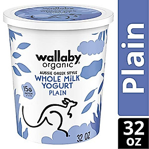 Wallaby Organic Aussie Greek Whole Milk Yogurt, Plain, 32 oz. USDA Organic