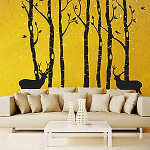 HOSNNER Deers Tree Wall Stickers - Forest Mural Wallpaper for Bedroom Kids Baby Nursery Vinyl Removable DIY Decals 82.7x70.9 inch Grey+Black