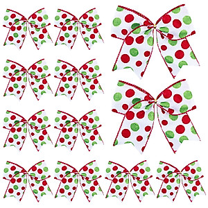 DIYDEC 12pcs Christmas Bows Decoration 6.3 Inch Large Christmas Wreath Bows Red Green Xmas Tree Bows Christmas Glitter Dot Bows Ribbons Ornaments for Garland Wedding Home Holiday Party