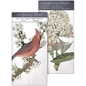 Mary Lake-Thompson Montgomery Street Cherry Cardinal and Hydrangea Cotton Flour Sack Dish Towels, Set of 2