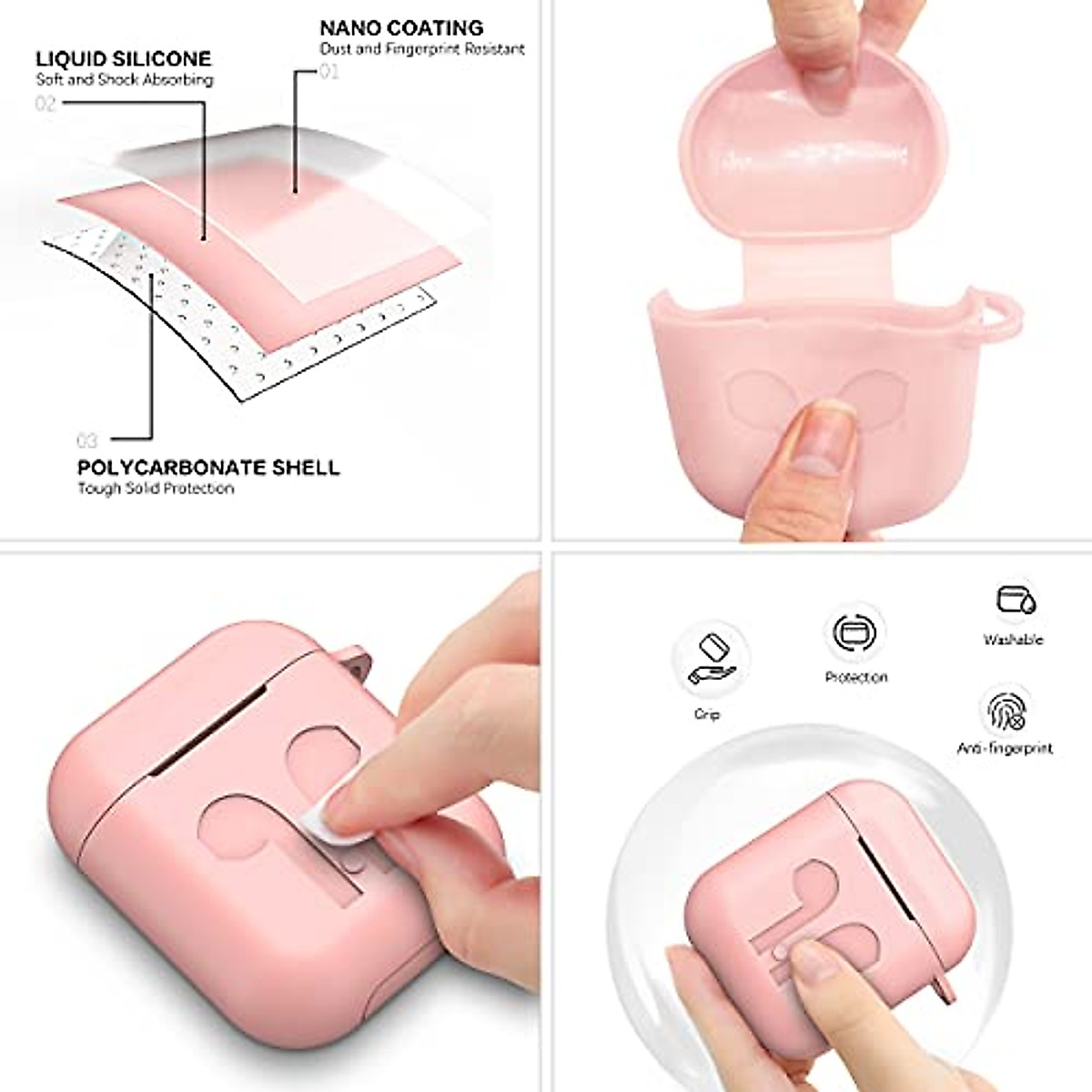 Airpods Case Pink,WQNIDE Airpods Accessories Set,12 in 1 Protective Silicone Cover and Skin for Apple Airpods Charging Case with Airpods Ear Hook Grips/Airpods Staps/Airpods Clips/Skin/Tips/Grips