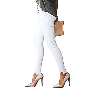 POTILI Women's High Waisted Jeans for Women Distressed Ripped Jeans Butt Lifting Skinny Stretch Denim Pants White Size 14