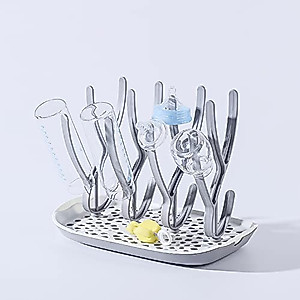PandaEar Baby Bottle Drying Rack| Toddler Sippy Cups Infant Dishes and Accessories Countertop Dryer Rack with Drainer Tray (Grey)