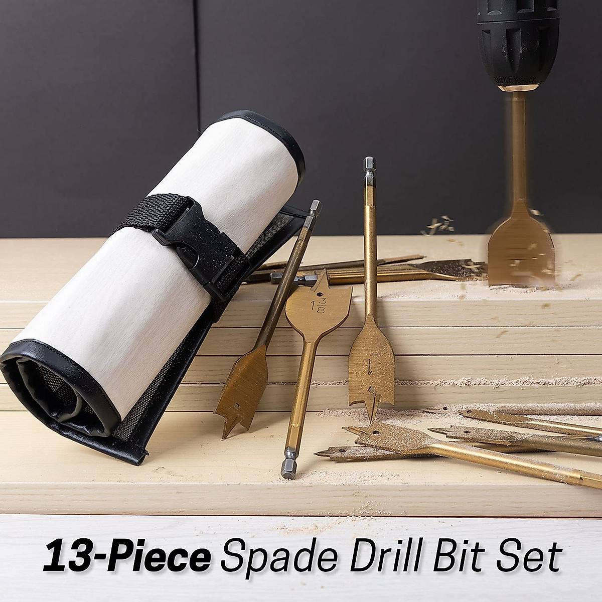 13 Piece Spade Drill Bit Set, Paddle Flat Bit Set for Woodworking, 1/4"to 1-1/2", with Exquisite Packaging, for Cutting Wood, Plastic and Aluminum Holes