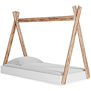 Signature Design by Ashley Piperton Modern Youth Tent Bed Frame, Full, Natural Wood & White