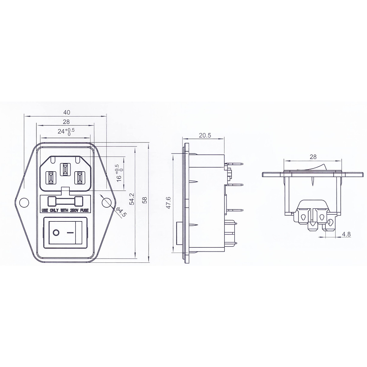 CESS AC Power Socket Inlet Module, 4 Pack, 10A 250V, Male Plug with Fuse Switch