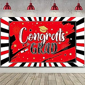 2023 Graduation Decorations Party Backdrop Large Banner for Class, Grad Photography Background Congrats Sign Graduation Favors Supplies and Prom Booth Indoor Outdoor (Red)