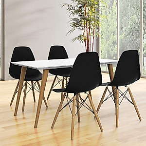 ERGOMASTER Pre Assembled Dining DSW Chairs Set of 2, Mid Century Modern DSW Chair, Shell Lounge Plastic Chair for Kitchen, Dining, Bedroom, Living Room Side Chairs (Black)
