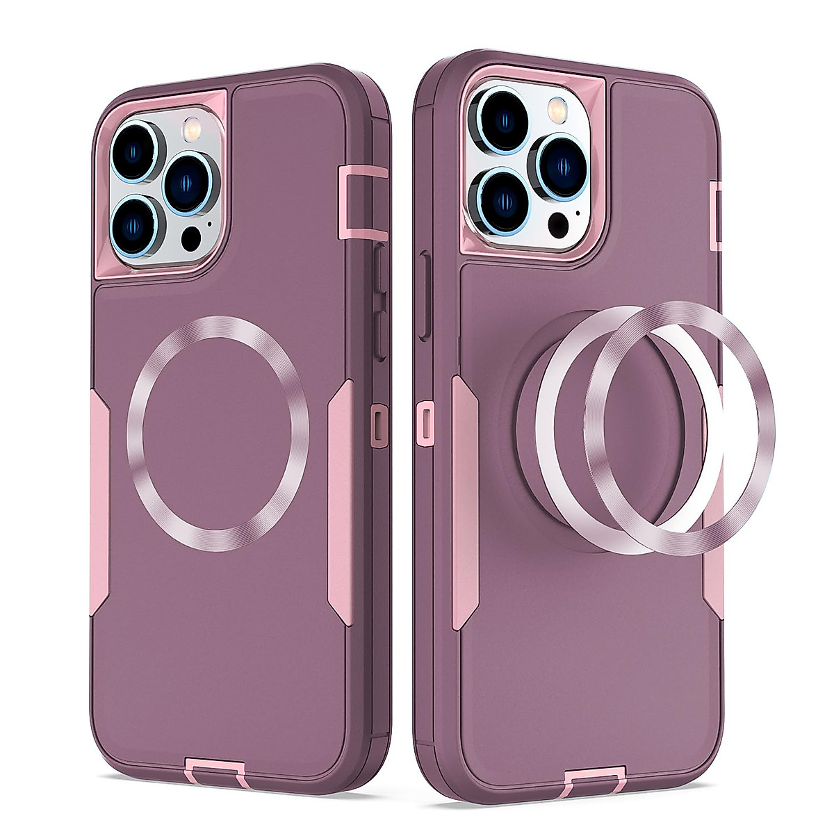 showdd Magnetic Designed for iPhone 13 pro max Case, Drop Protection Heavy Duty,Compatible with MagSafe,Dustproof,No Fading, No Yellowing,for Men Women, Purple Rose Gold