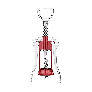 True Soar Winged Corkscrew Wine Opener - Self Centering Worm, Stainless Steel, Manual Wine Bottle Opener, Red