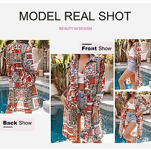 Dokotoo Womens Summer Spring Beach Boho Long Sleeve Cardigans Button-Down Bohemian Fashion Geometric Floral Kimonos for Women Brown XX-Large