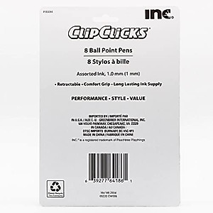 ClipClick INC Ball Point Pens 1.00mm Assorted Ink (2 Pink, 2 Green, 2 Purple, 2 Black)
