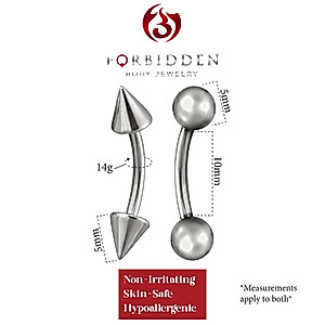 Forbidden Body Jewelry Set of 2 Styles Belly Piercing Barbells: 14g Surgical Steel Double Spike & Double Ball Navel Rings