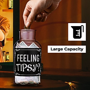 Glass Tips Jar for Money, Tip Box For Bartender, Bars, Money Container, Tip Bucket for Musicians, Tip Jar for Restaurants, Glass Tip Boxes (tipsy)