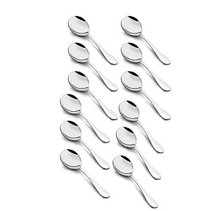 Shapes Artic Stainless Steel Soup Spoons, Set of 12 Pcs. (19.5 cm) | Stylish & Fancy Round Stainless Steel Long Silverware Soup Spoon Set