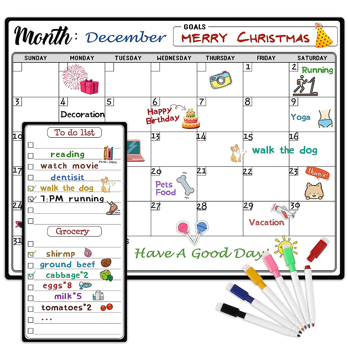 Magnetic Dry Erase Refrigerator Calendar with Markers - Monthly Fridge Calendar and Today List, Fridge Whiteboard with Back Magnet