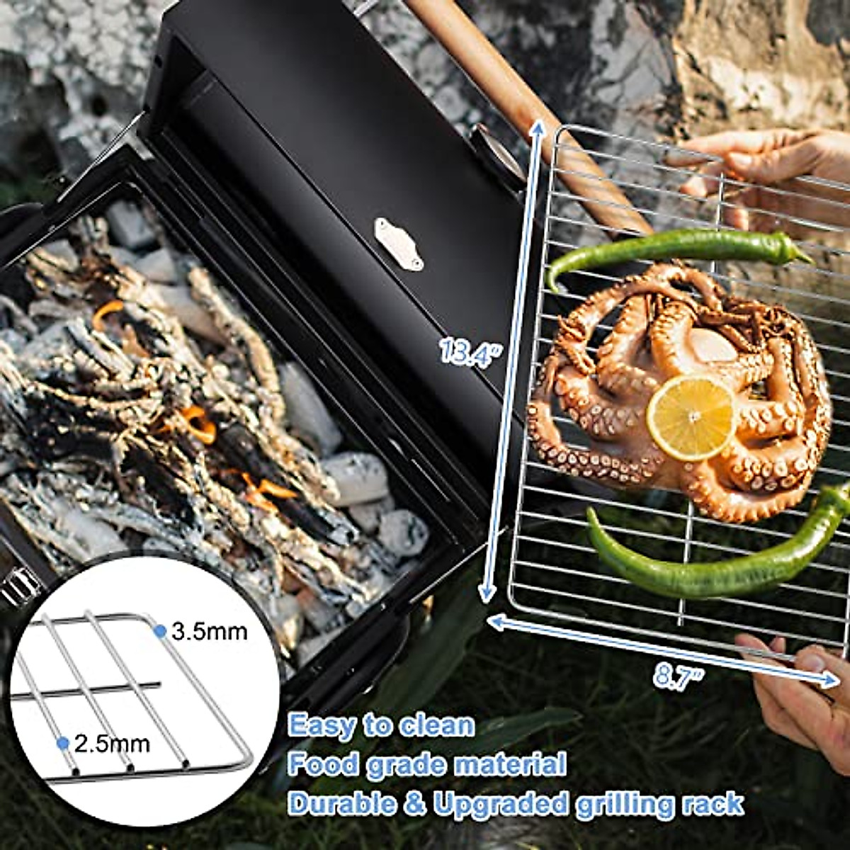 Portable Charcoal Grill, HaSteeL Small Folding Outdoor Grill, Mini Black Barbecue Grill with Thermometer, Compact Tabletop BBQ Grill for Camping Picnic Backyard Patio, 116 Square Inches & Screwdriver