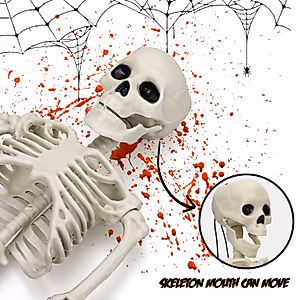 TOY Life 4 Pcs Halloween Hanging Skeleton Decoration, 16” Posable Skeleton Halloween Decoration, Full Body Posable Joints Skeletons, Halloween Decorations Outdoor Indoor, Plastic Skeleton