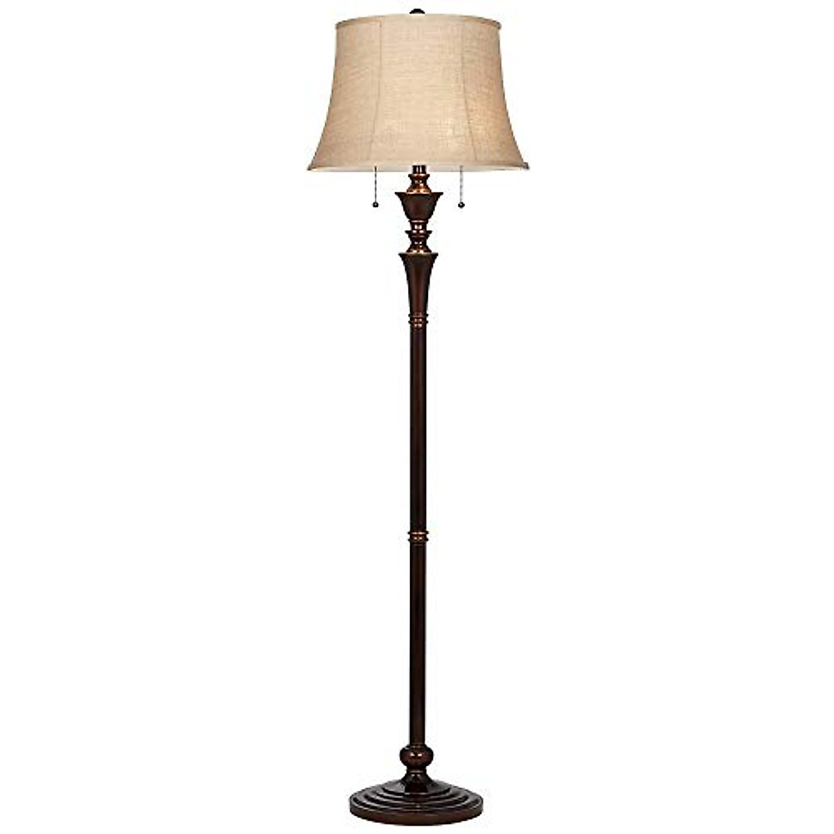 Regency Hill Brooke Traditional Standing Floor Lamp 60" Tall Rich Bronze Copper Accents Metal Column Brown Burlap Modified Bell Shade for Living Room Reading House Family Bedroom Home