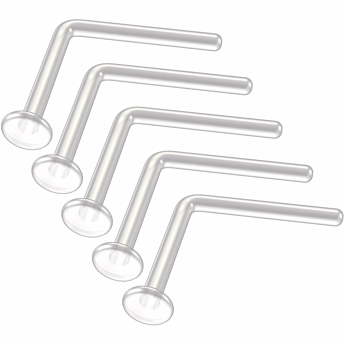 Evonix 20g Clear Nose Studs - Bioflex L-Shaped Nose Retainers - Clear Nose Rings For Work - Small & Flexible Nostril Stud Piercing